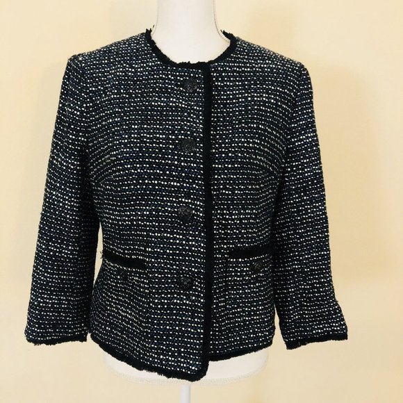 Anne Klein | Jackets & Coats | Anne Klein Womens Fringetrim Tweed Jacket 68 | Poshmark
